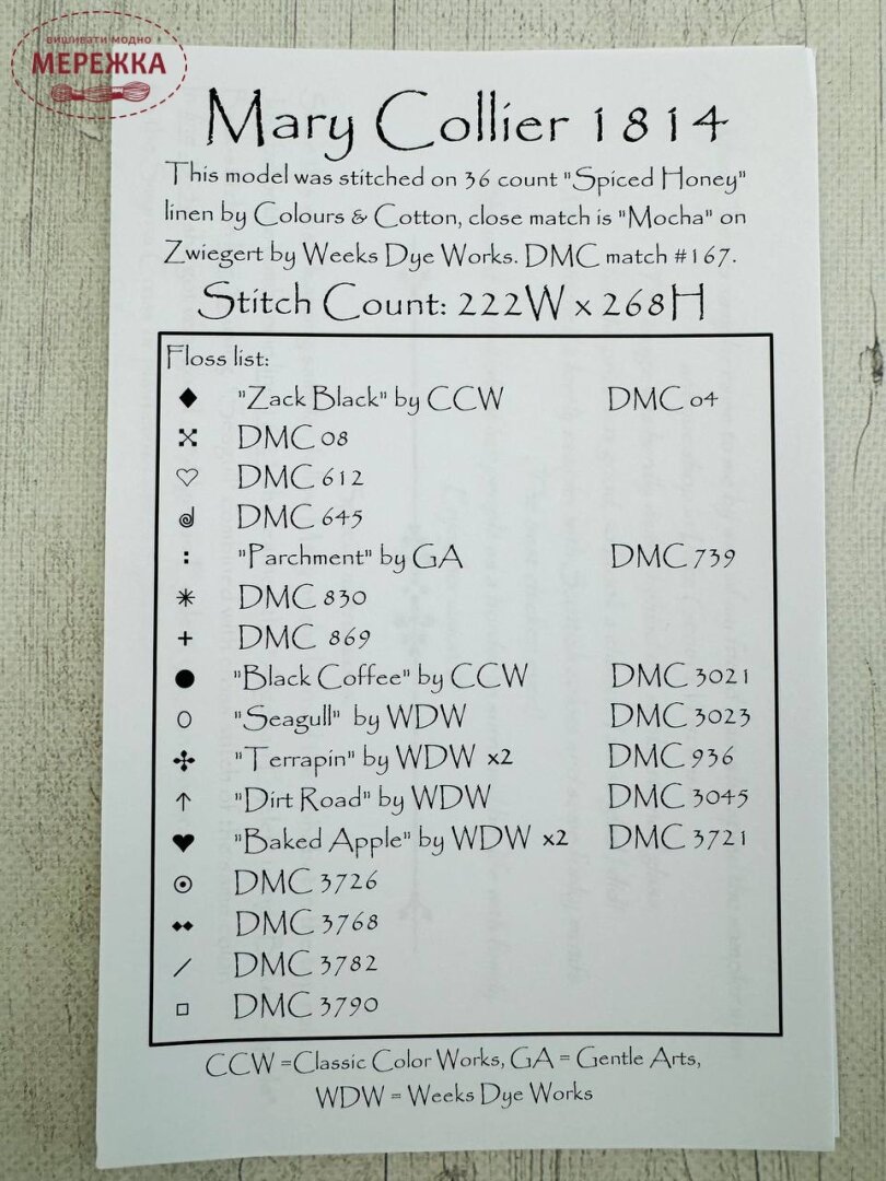 La-D-Da Схема Mary Collier 1814 | Інтернет-магазин МЕРЕЖКА